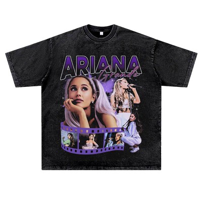 美式复古水洗做旧说唱rapper厂牌ArianaGrande爱莉安娜潮流T恤夏