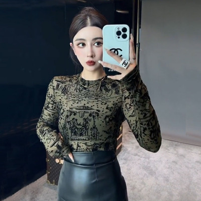 速发网纱植身上衣黑纱内搭洋新紧绒纱衣小衫蕾丝打底衫2022气款