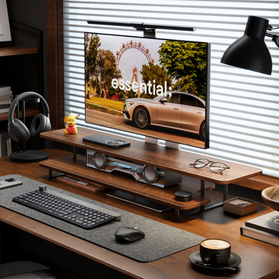 北弧显示器增高架台式电脑桌面胡桃木色双层收纳底座置物拖架G700