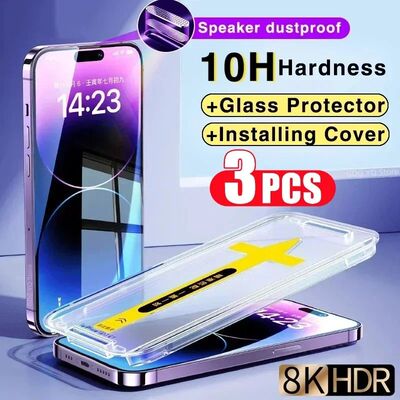 3Pcs 8K High End Easy Installation Screen Protector For iPhone 15 13 14 Pro Max Mini Tempered Glass