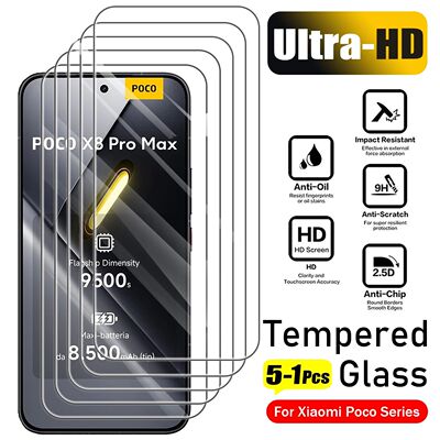 5-1Pcs Tempered Glass For Poco X8 Pro Max PocoX7 Pro X6 X5 X