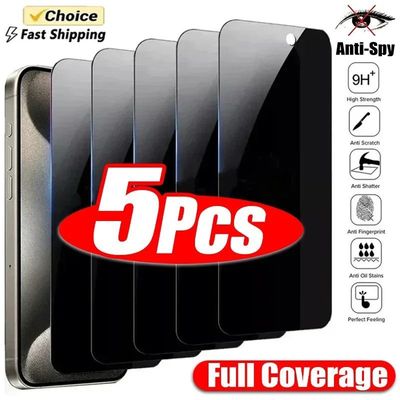5Pcs Full Cover Privacy Screen Protector For iPhone 17 16 15 14 13 12Pro Max Plus 8K Anti-spy Glass