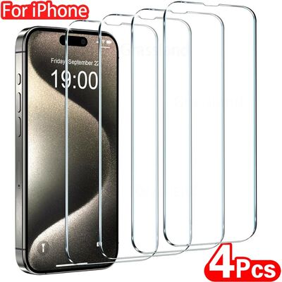 4Pcs Tempered Glass For iPhone 16 15 14 13 12 11 Pro Max Scr