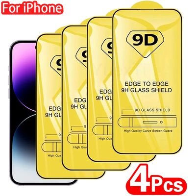 2/4PCS 9D Tempered Glass For iPhone16 15 14 13 12 11 Pro Max