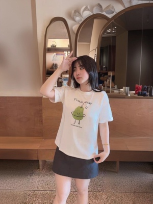 LAGOGO青梨印花宽松短袖T恤女拉谷谷2026年春夏新款圆领白色上衣