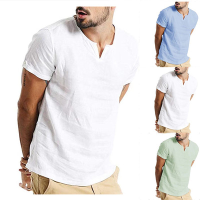 New men's solid color pullover collar short-sleeved shirt