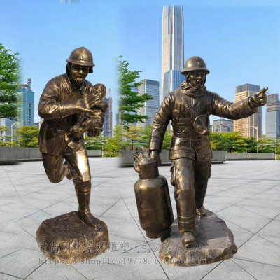 玻璃钢仿铜仿真消防官兵员雕塑广场纪念馆救火救人情景小品雕塑