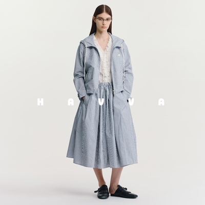 HAVVA经典条纹连帽抽绳外套舒适好穿女士休闲上衣2026春季W3-5408