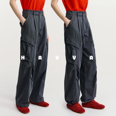 HAVVA工装风高腰阔腿休闲裤宽松显瘦女士裤子2026春夏KX3-5642