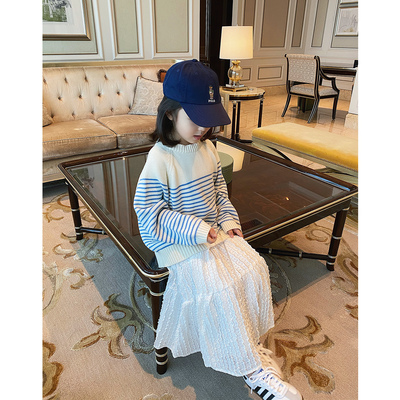 YUSONG韩版ins蓝色条纹针织衫