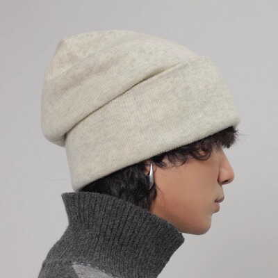 大头围显脸小羊绒纯色针织堆堆帽