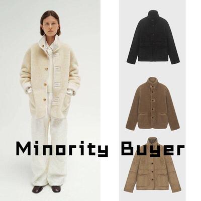 现货 买手店 MONOHA 小众通勤宽松纯色保暖皮毛一体羊羔毛外套