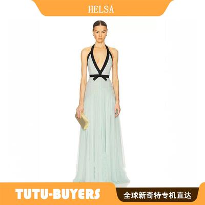 TUTU正品 Helsa 26春夏新款性感纯欲风深V领挂颈修身显瘦洋装