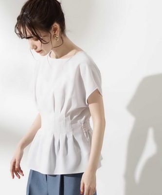 速干面料捏褶宽腰封收腰上衣衬衫