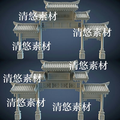 3dmax c4d fbx obj格式古典中式建筑牌坊大门屋顶文件 非实物A825
