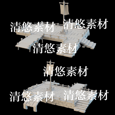 3dmax c4d fbx obj格式古代卡通风码头渡口石块文件 非实物B373