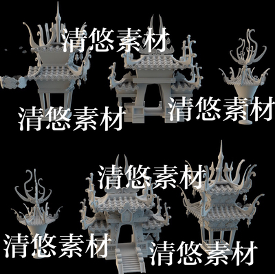 3dmax c4d fbx obj格式古风仙幻天门大门亭子建筑文件 非实物B107