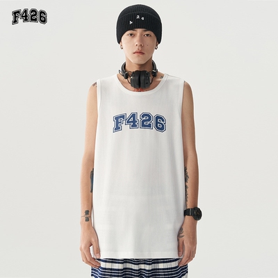 F426国潮牌情侣嘻哈夏季五色大LOGO坑条宽松休闲背心