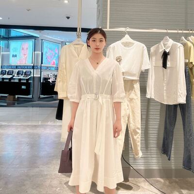 伊芙丽 女士V领收腰时尚连衣裙ZE4191001