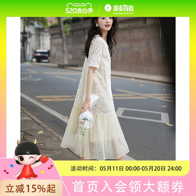dme德玛纳【青柠欧若风】夏季甜美刺绣娃娃裙宽松无腰线中长女式连衣裙G540221538707