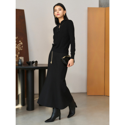 JZ玖姿女装气质优雅新中式盘扣针织衫女冬季