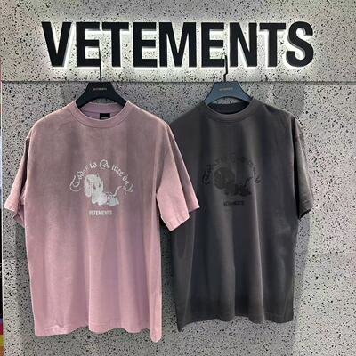 VETEMENTS风格美式复古做旧水洗短袖T恤男夏季重磅阔版半袖上衣66352203