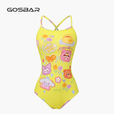 Gosbar泳衣竞速女2026新款专业连体三角训练中叉可爱黄色夏日派对