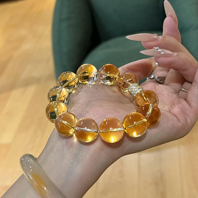 暴富天然黄水晶大颗粒女手链吸金水晶转运珠天然招财财运聚财手串