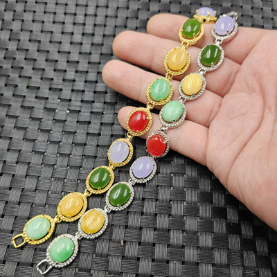 包邮翠玉干青蛋面玉石手链