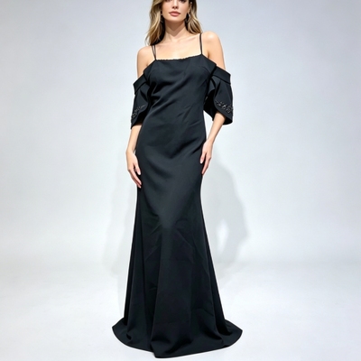 M-L穿 BADGLEY MISCHKA 气场珠花洋装连衣裙 1355