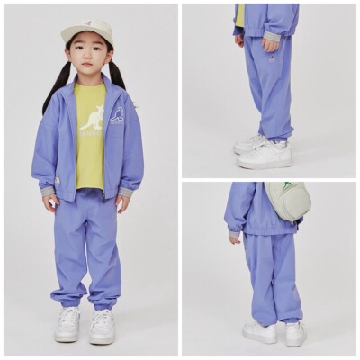 包邮！不打折110-155码出口春夏款男女童紫色松紧腰纯色速干长裤