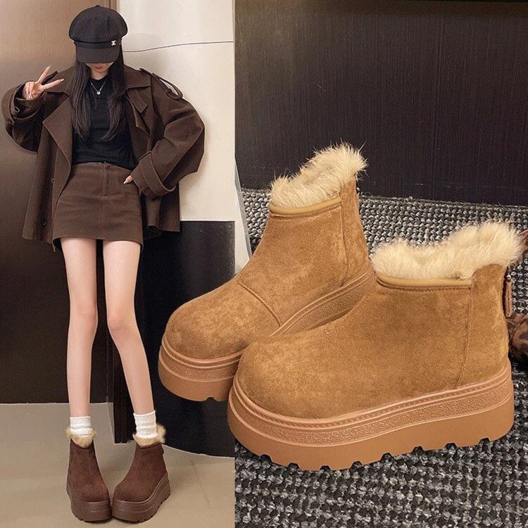 厚底增高加绒保暖加厚女2026新款冬小个子时尚勃肯短靴雪地靴