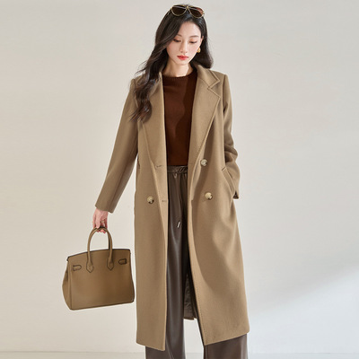 25秋冬新款100%羊毛单面呢大衣高级感经典双排扣西装领长款18994