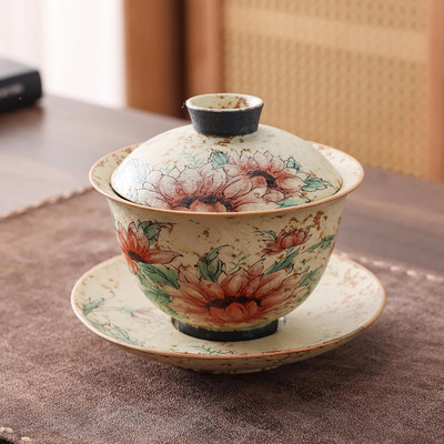 窑烧粗陶茶具青花火石红Jingdezhen porcelain kung fu tea cup