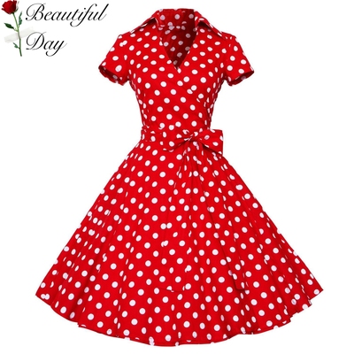 赫本风复古气质波点年代感大摆裙