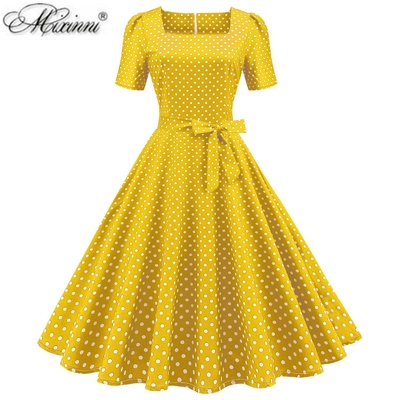 港风复古波点舞蹈大摆连衣裙