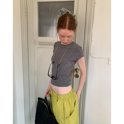 square houlest百搭简约弹力修身显瘦健身瑜伽运动T恤印花短袖女