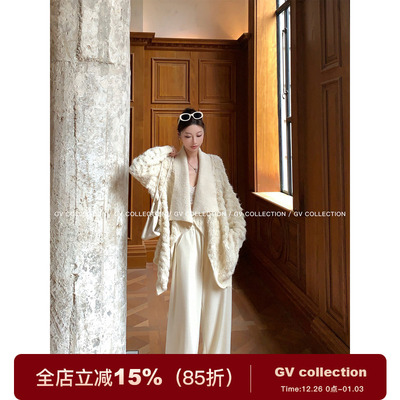 新中式翻领立体肌理毛衣开衫外套