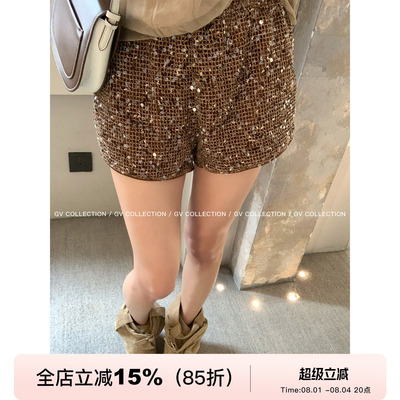 闪闪亮片弹力编织辣妹短裤
