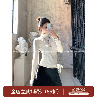 含羊毛高领修身针织打底上衣