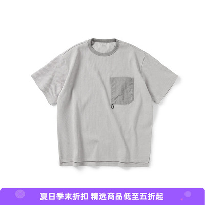 WHEELS and WIND 男式SOLOTEX华夫格机能性宽松口袋圆领短袖T恤