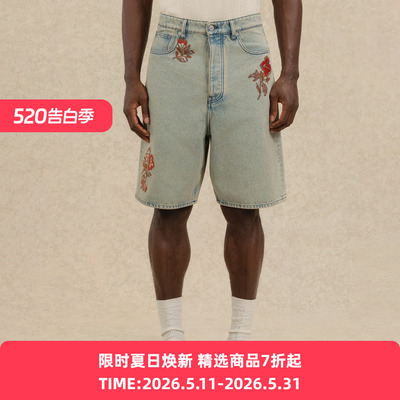 Drole De Monsieur Short Jean Brodé Fleurs 法式水洗牛仔短裤