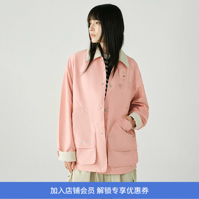 WHEELS and WIND 男女款防泼水猎装夹克 灯芯绒翻领拼接外套