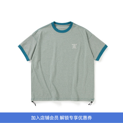 WHEELS and WIND 男女中性款细条纹宽松撞色圆领短袖T恤
