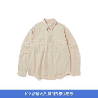 WHEELS and WIND 竹节皱盐缩尼龙袖子可脱卸机能性衬衫