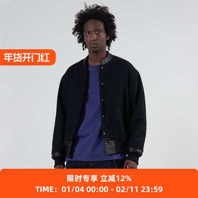 YOKE羊毛拼接棒球夹克外套