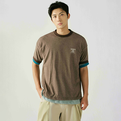 WHEELS and WIND 男女中性款细条纹宽松撞色圆领短袖T恤