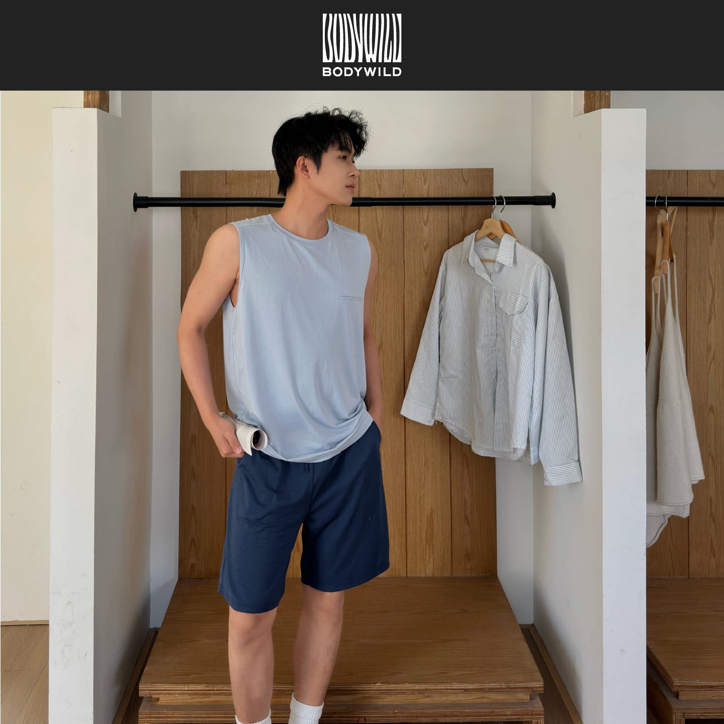 2026春夏男士都市松弛感家居服圆领背心短裤家居服套装|BODY WILD