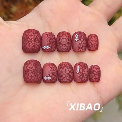 红色穿戴甲短款纯手工绝美穿戴款美甲2025新款高级感显白指甲贴片