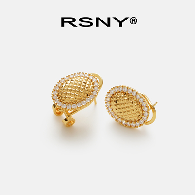 [新品]RSNY钻石纹蛋形耳钉2024年新款爆款镶钻高级感纯银耳针耳环